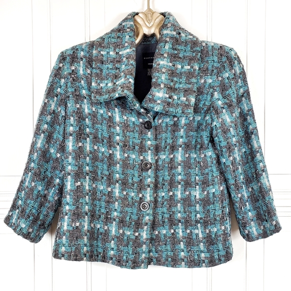 Vintage | Jackets & Coats | Vintage Silk Cotton Tweed Jacket Blazer Sz ...
